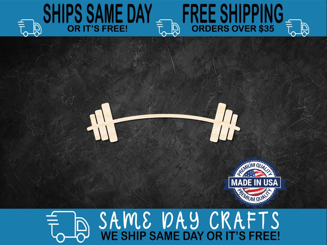 Barbell Gym Unfinished Wooden Shape Sports DIY Wood Craft Cutout Blank ...