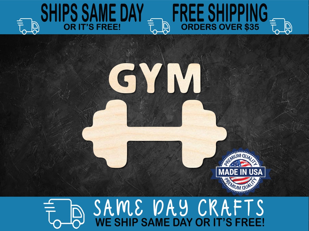 Barbell Gym Unfinished Wooden Shape Sports DIY Wood Craft Cutout Blank ...