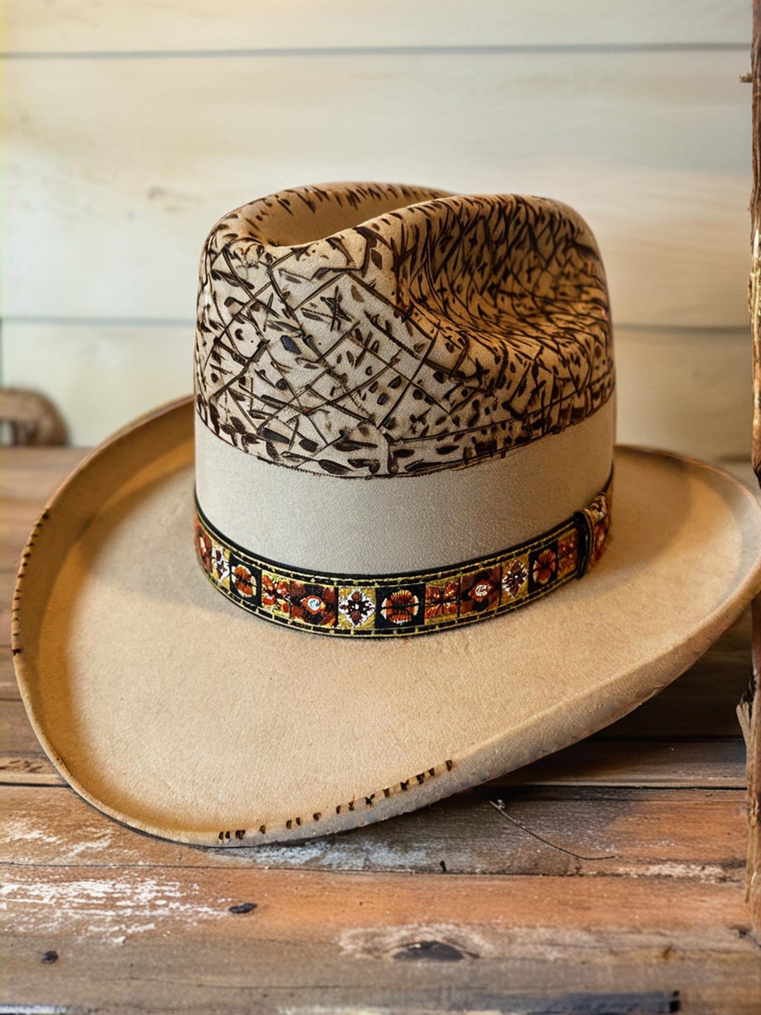 Vintage Stetson 5X Beaver Cowboy Hat With Hand-etched Design, Ornate ...