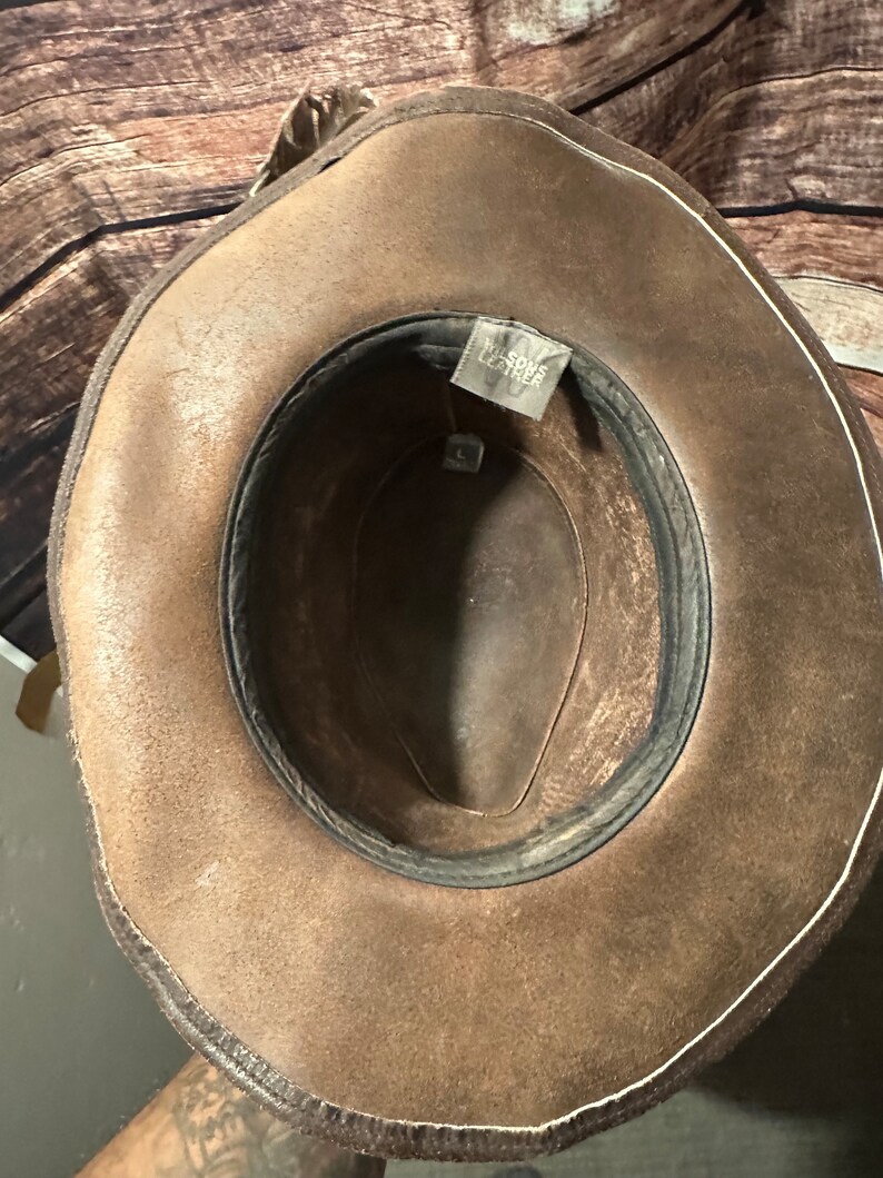 Genuine Leather Outback Hat With Feather and Bone Accent. 7 1/8 ...