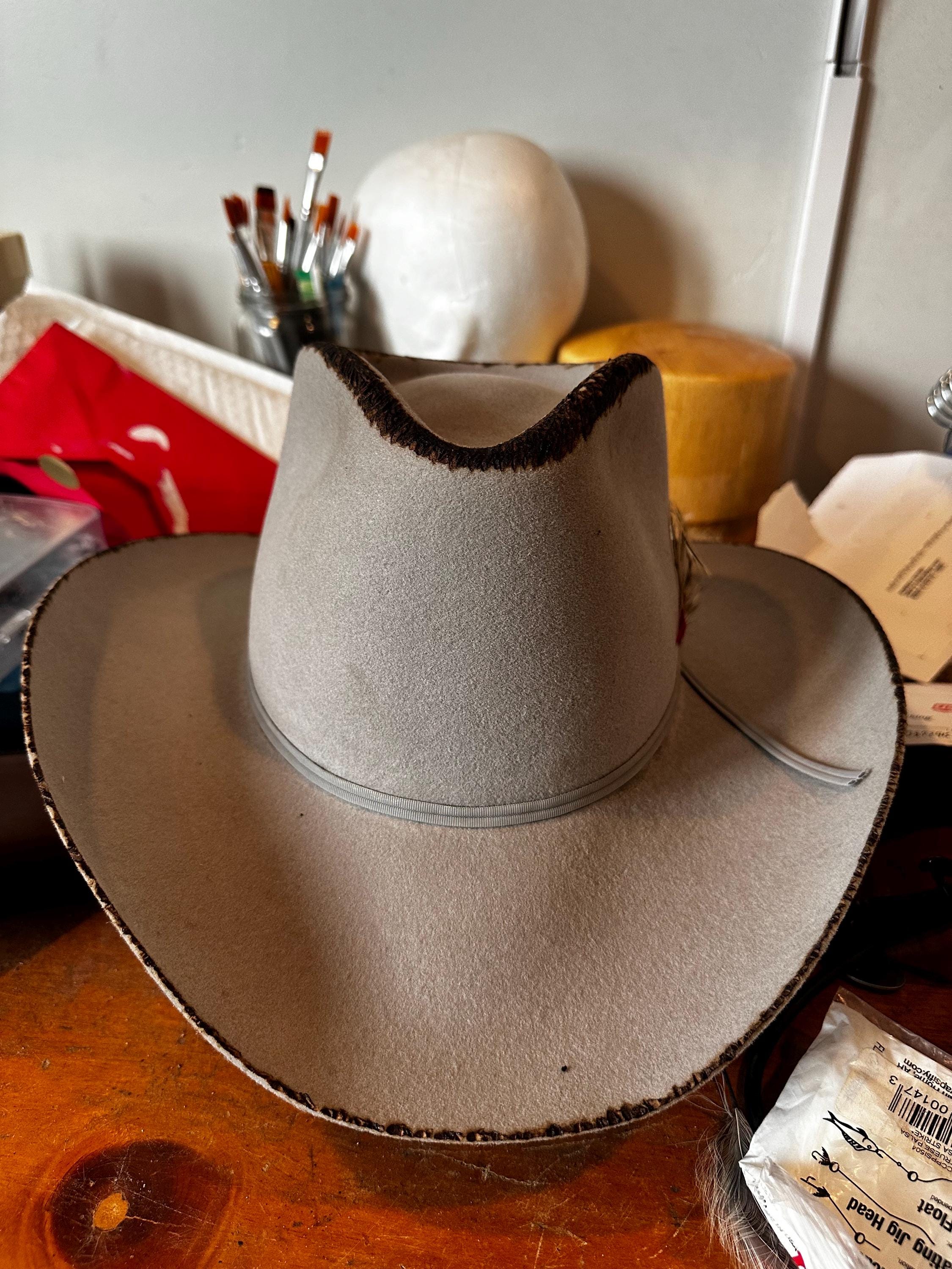 Vintage Stetson Pony Express Cowboy Hat Pure Wool, Gray, With Feather ...
