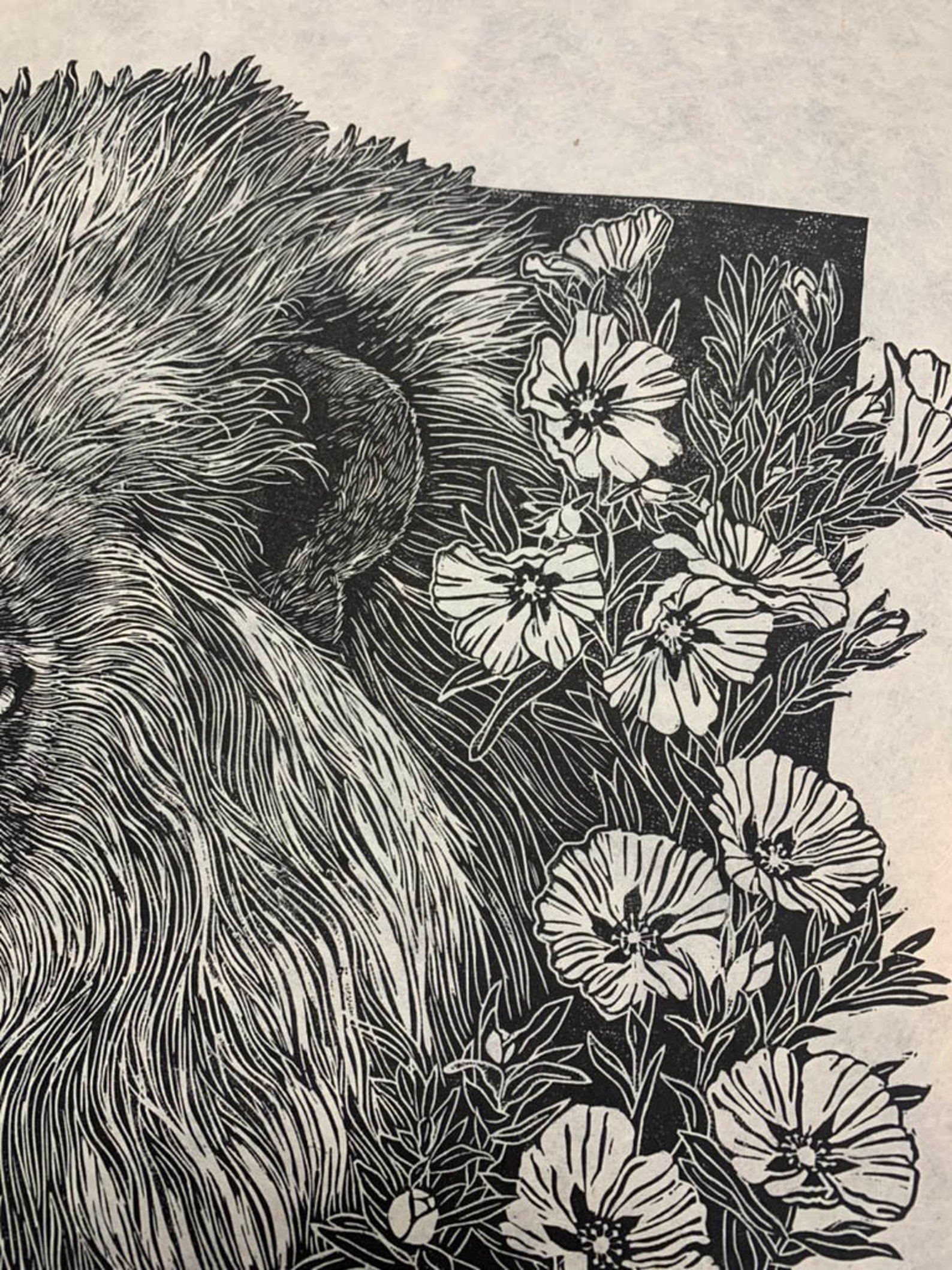 Courage | Original Art Linocut Relief Block Print of Lion With Rock ...