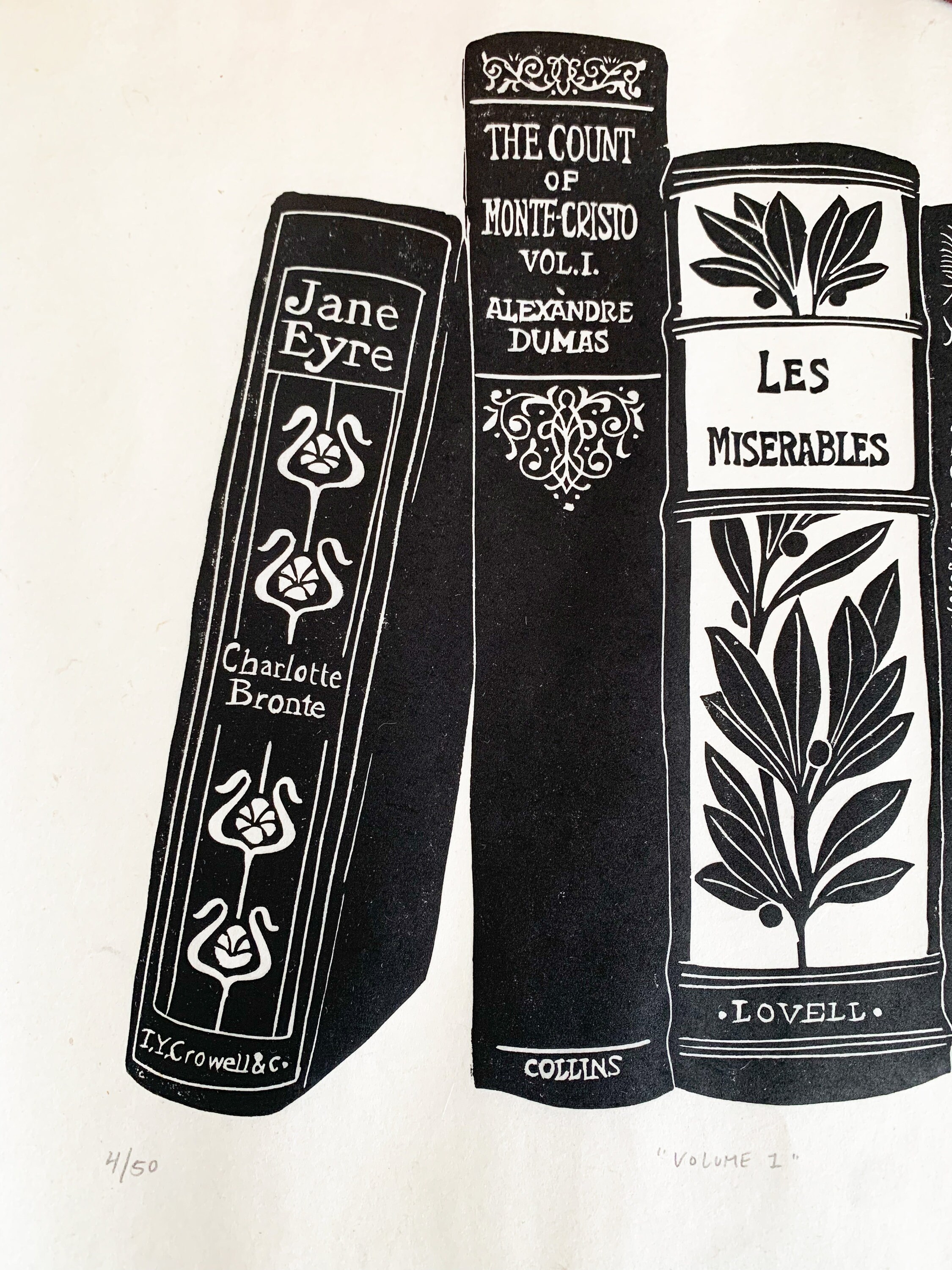 Classic Novel Book Spines Linocut Print | Limited Edition Archival Art ...
