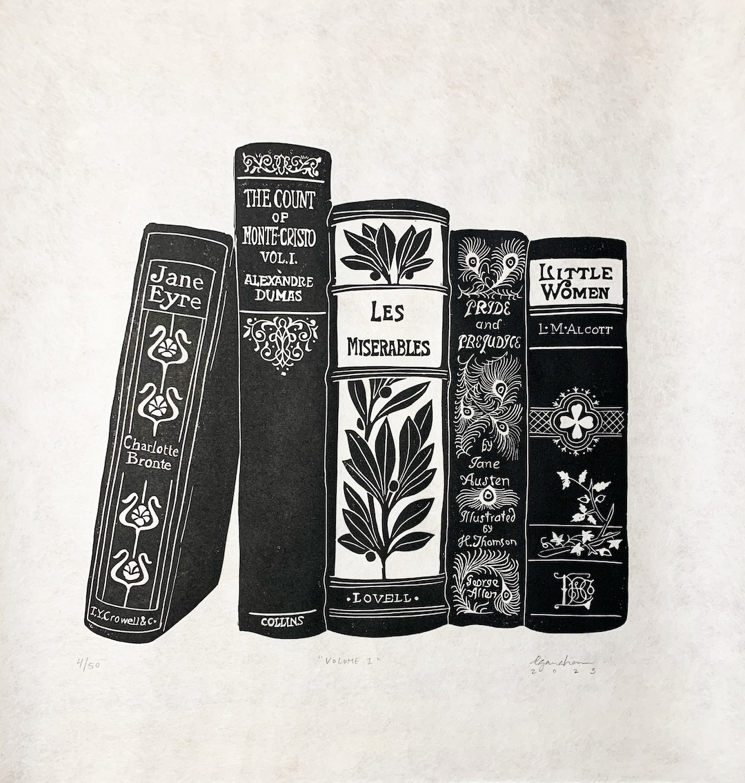 Volume 1 | Original Art Linocut Relief Block Print of Classic Novel ...