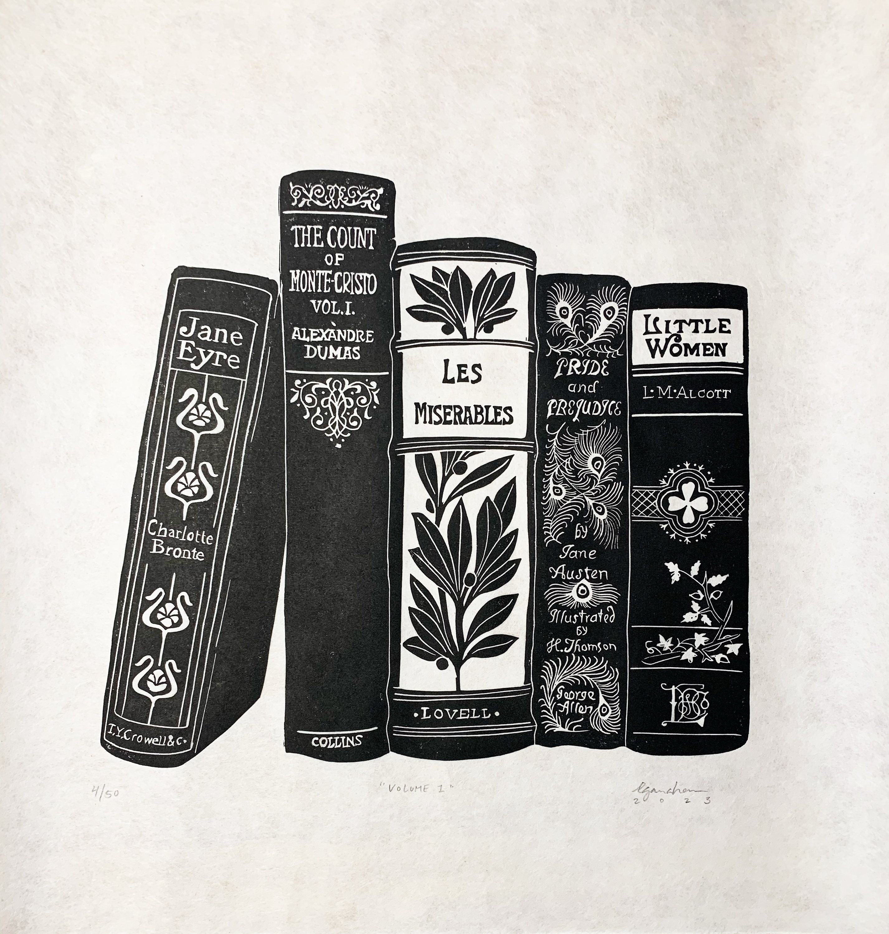 Volume 1 Original Art Linocut Relief Block Print of Classic Novel Book ...