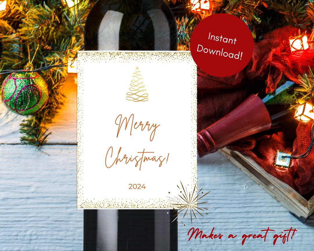 MERRY CHRISTMAS Wine Bottle Printable Label L Holiday Wine Bottle Label ...