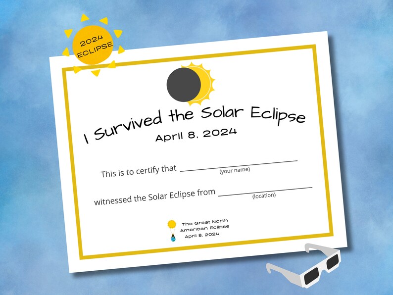 SOLAR ECLIPSE 2024 Printable Party Certificate L Total Solar Eclipse I ...