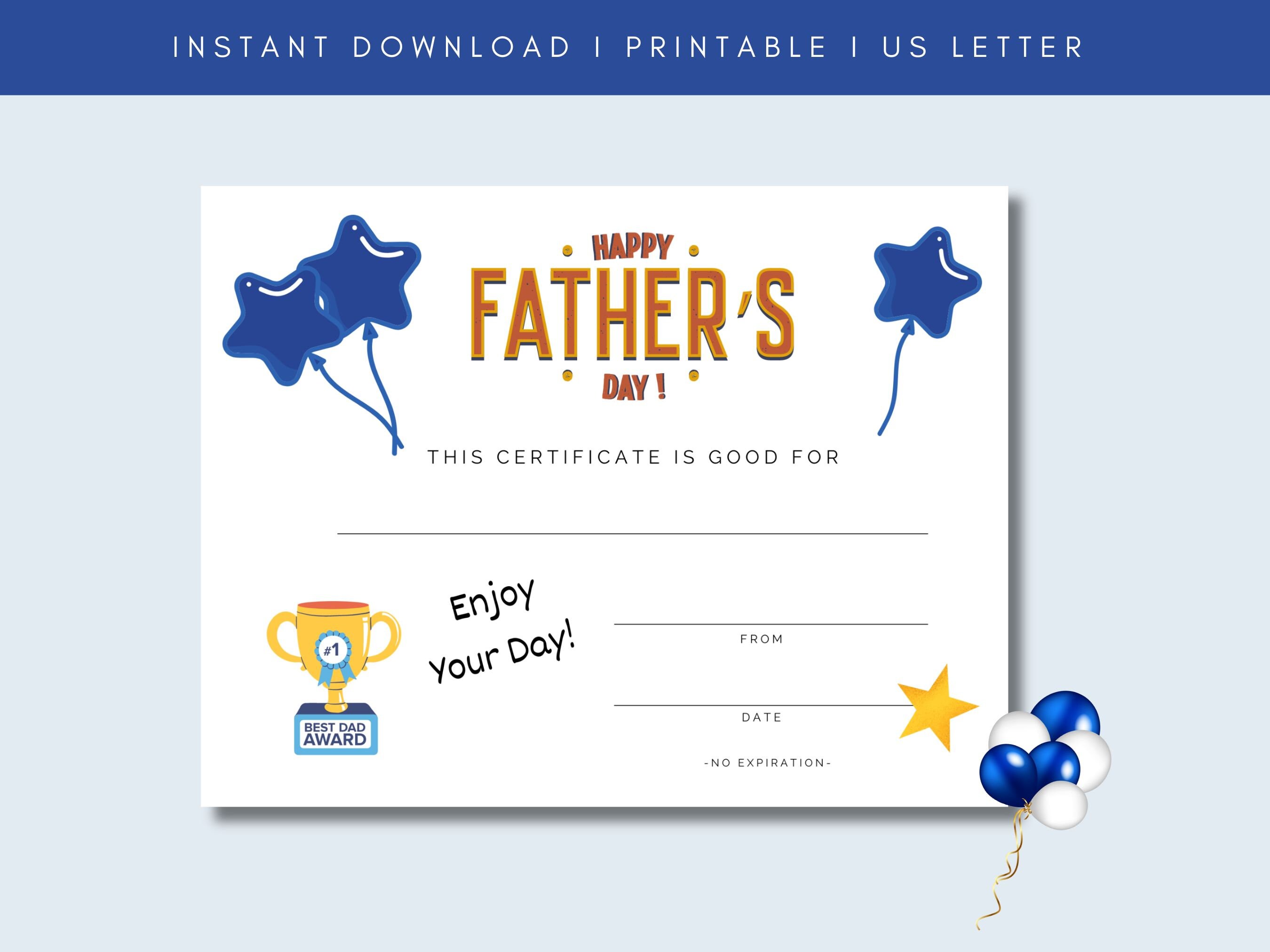 FATHER'S DAY Gift Certificate I Father's Day Coupon I Gift Voucher for ...