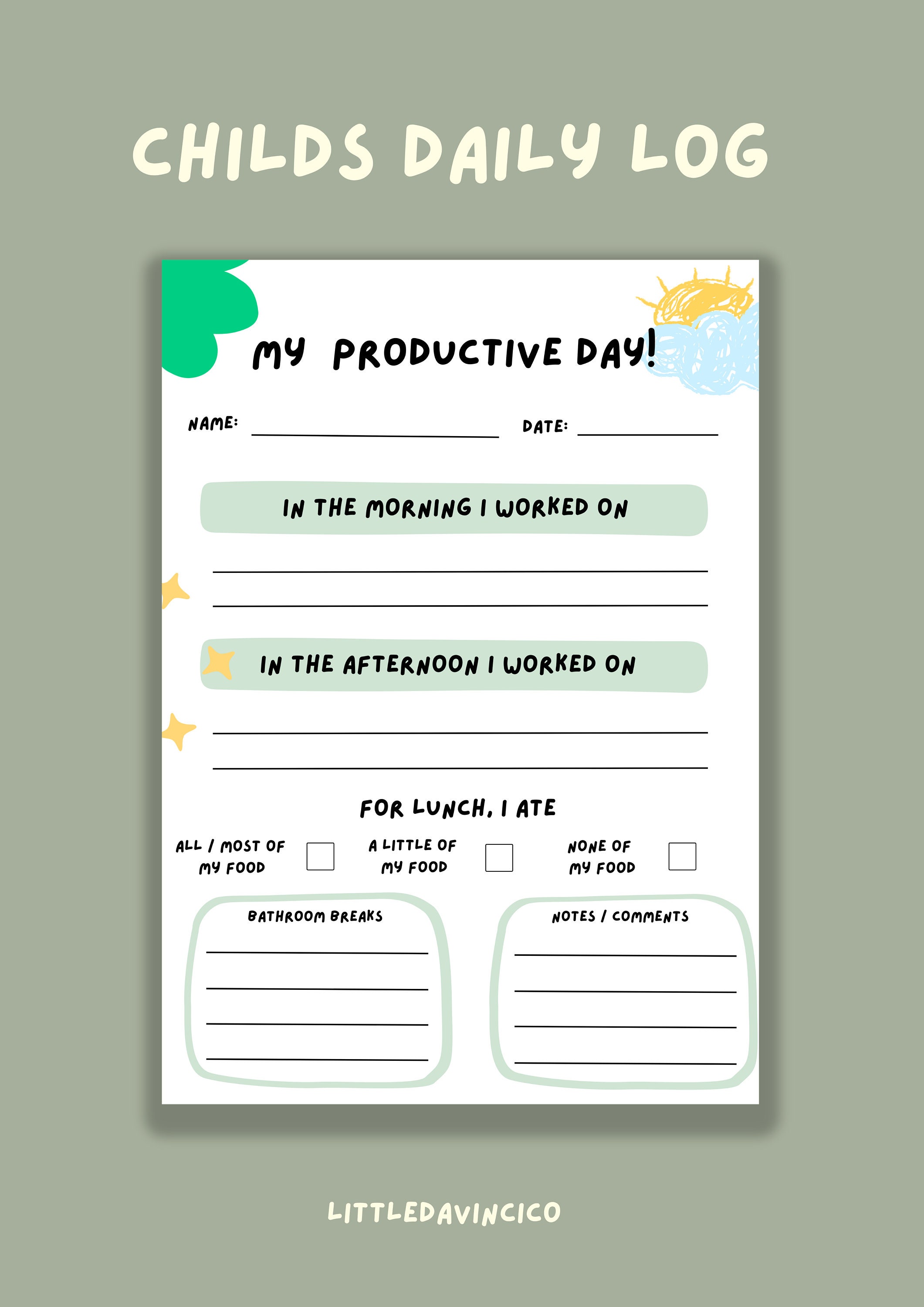 Children's Daily Log: Daily Log for Teacher & Therapists | Printable ...