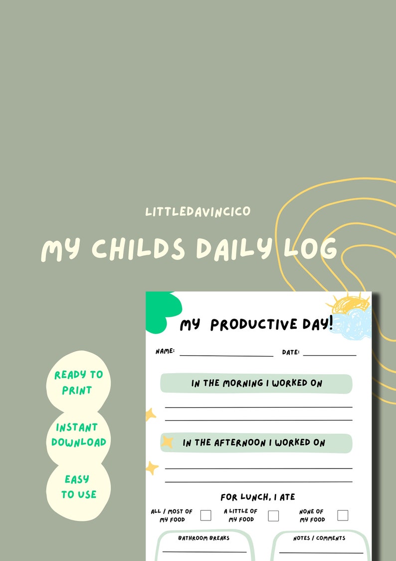 Children's Daily Log: Daily Log for Teacher & Therapists | Printable ...