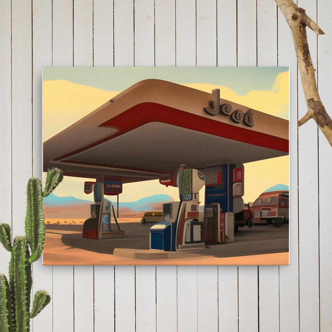 Retro Desert Gas Station Print - Etsy
