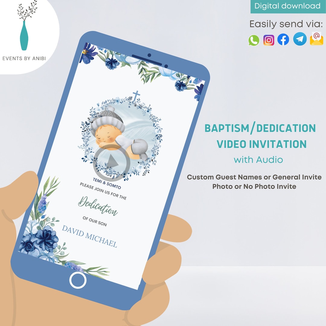 Baptism Dedication Christening Blue Video Invitation Custom - Etsy