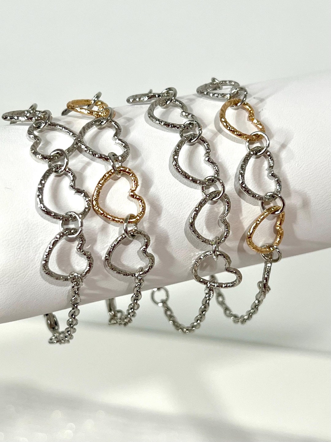 Silver Tone and Gold Tone Heart Bracelets - Etsy