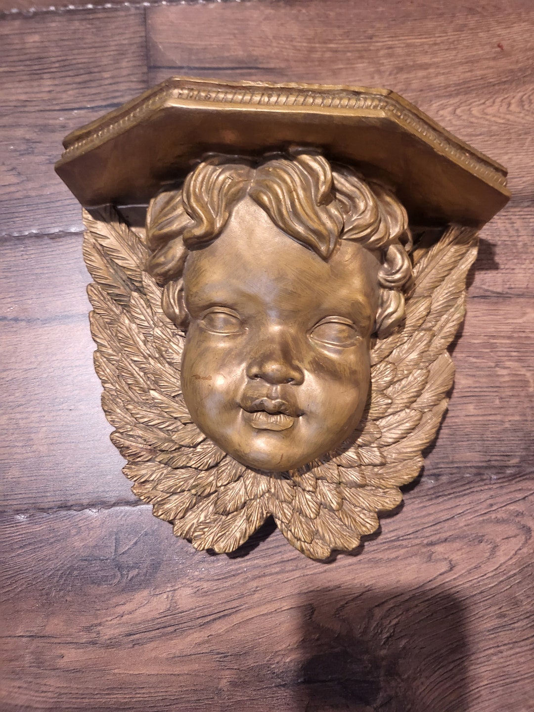 Vintage Gold Painted Resin Cherub Shelf - Etsy