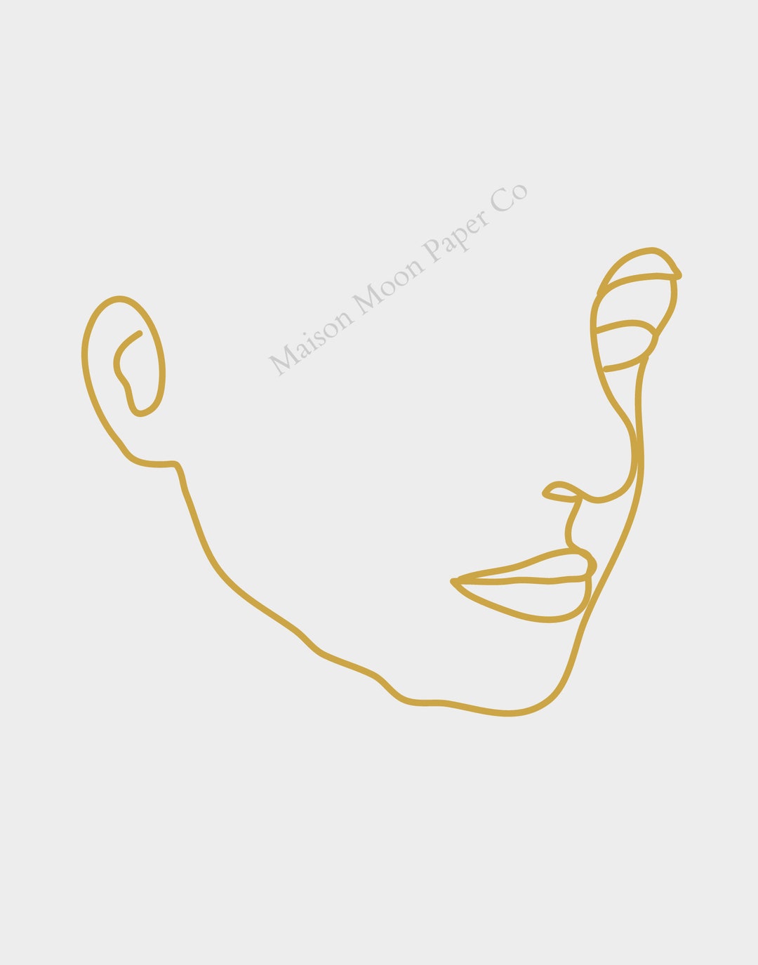 Grey Gray Gold Face Outline 2 Wall Art 5x7 8x10 11x14 16x20 18x24 ...