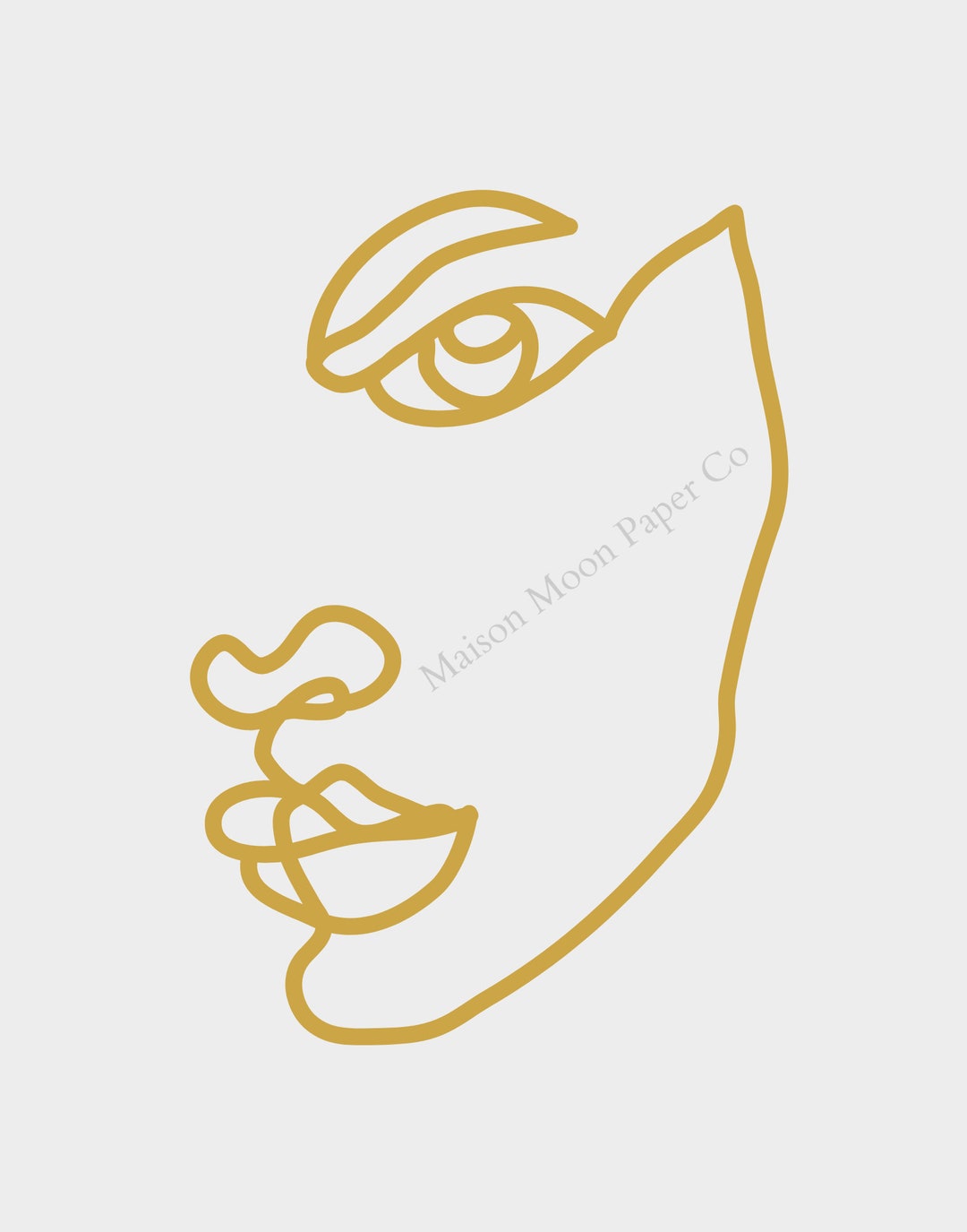 Grey Gray Gold Face Outline 5x7 8x10 11x14 16x20 18x24 Wall Art Digital ...