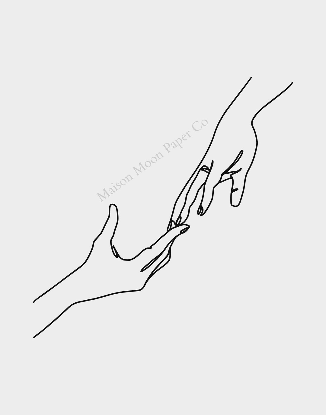 Grey Black Hand Outline Wall Art Digital Print 5x7 8x1011x14 16x20 ...