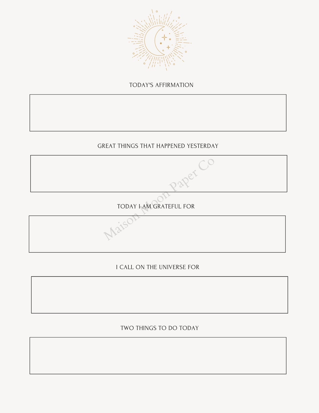 Daily Gratitude Journal Stationery Celestial Moon Sun Minimalist Design ...