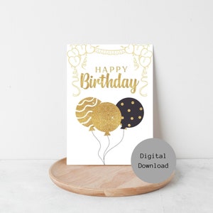 Printable Golden Birthday Card, Printable Birthday Card Fun, Digital ...