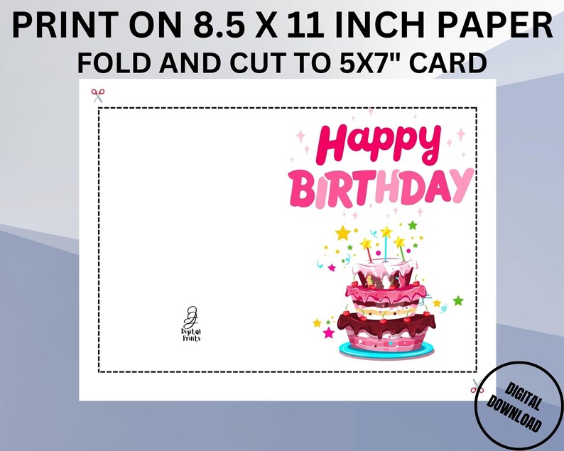 Printable Birthday Card Digital Birthday Card Pink Card 5x7 - Etsy