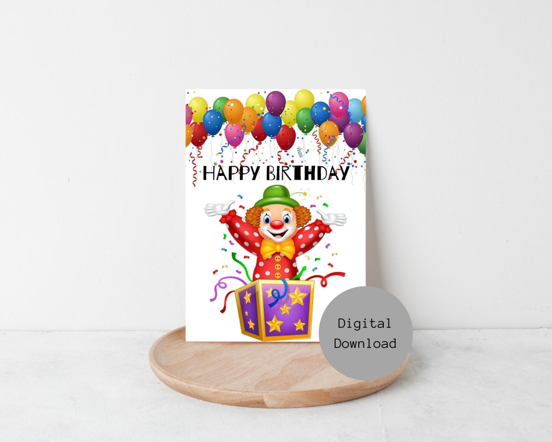 Printable Clown Birthday Card, Printable Birthday Card Funny, Digital ...