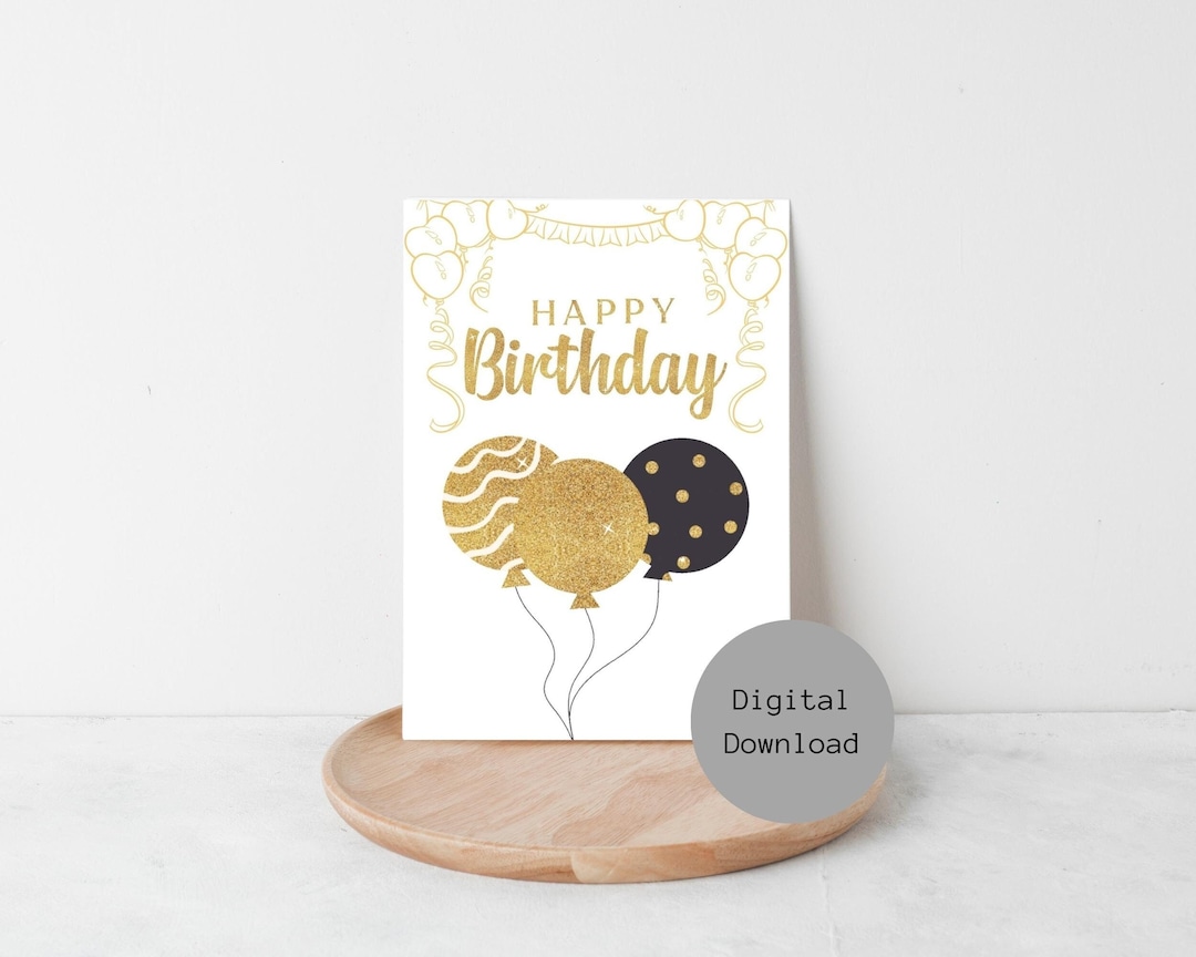 Printable Golden Birthday Card, Printable Birthday Card Fun, Digital ...