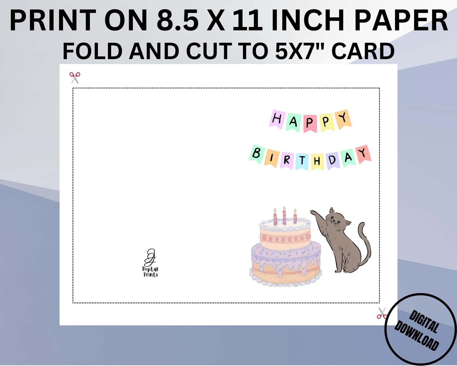 Printable Cat Birthday Card, Printable Birthday Card Funny, Digital ...