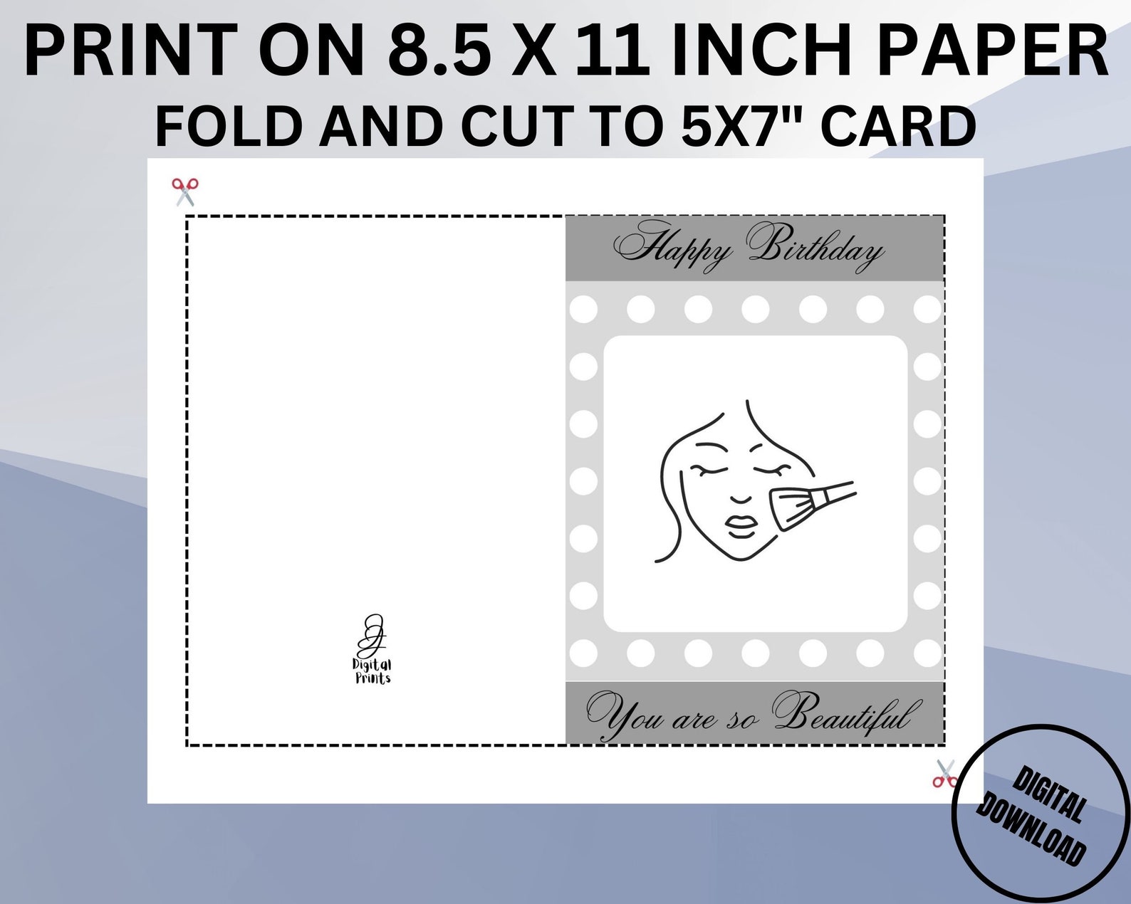 Printable Makeup Birthday Card, Printable Birthday Card, Digital ...