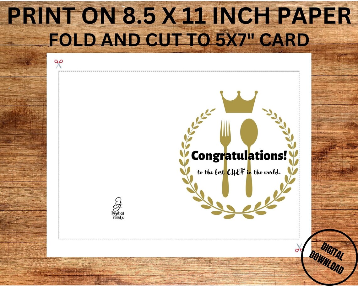 Printable Food Congratulations Card, Printable Card Chef, Digital Food ...