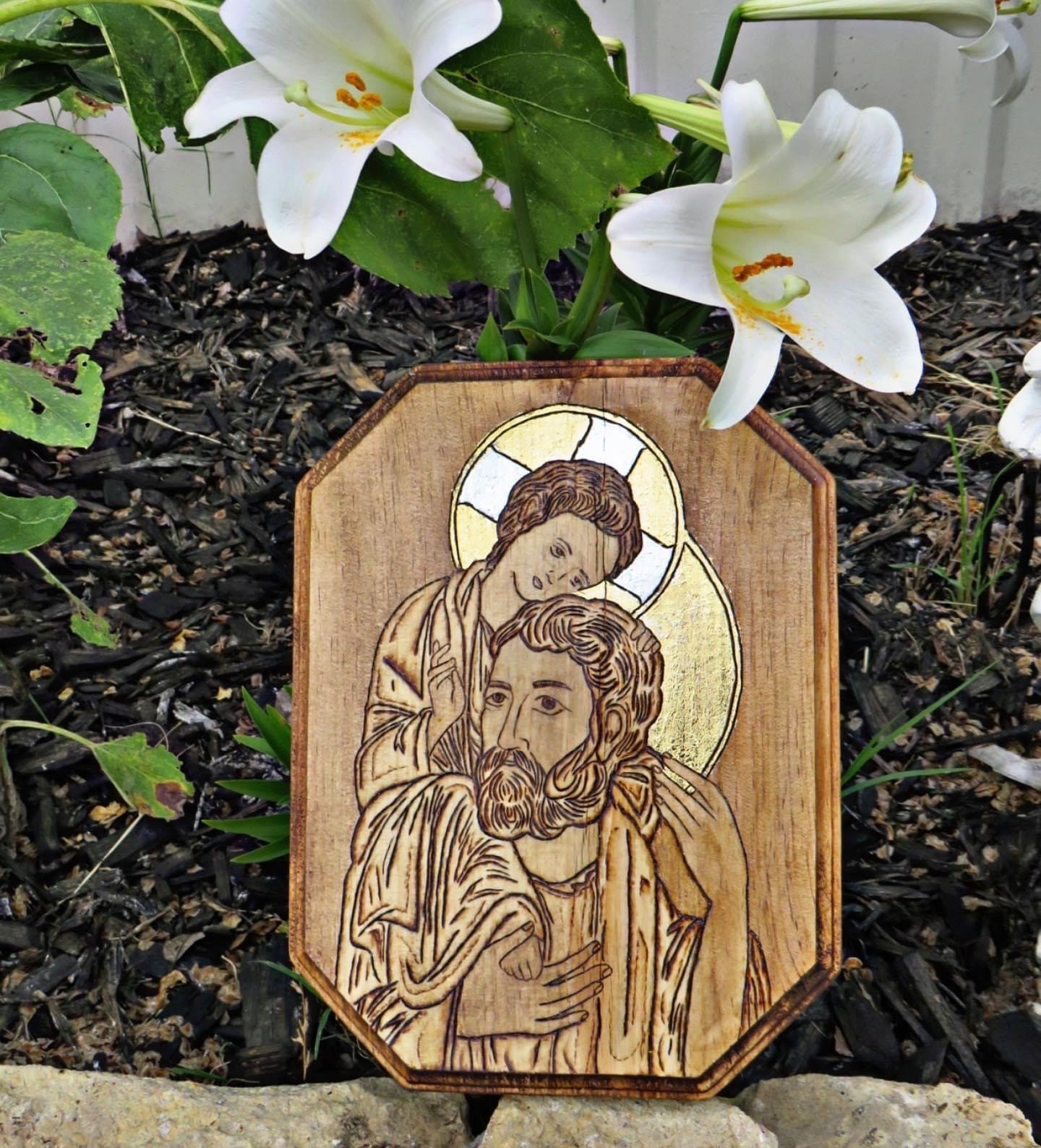 Byzantine Style Saint Joseph Wood Carved Icon - Etsy