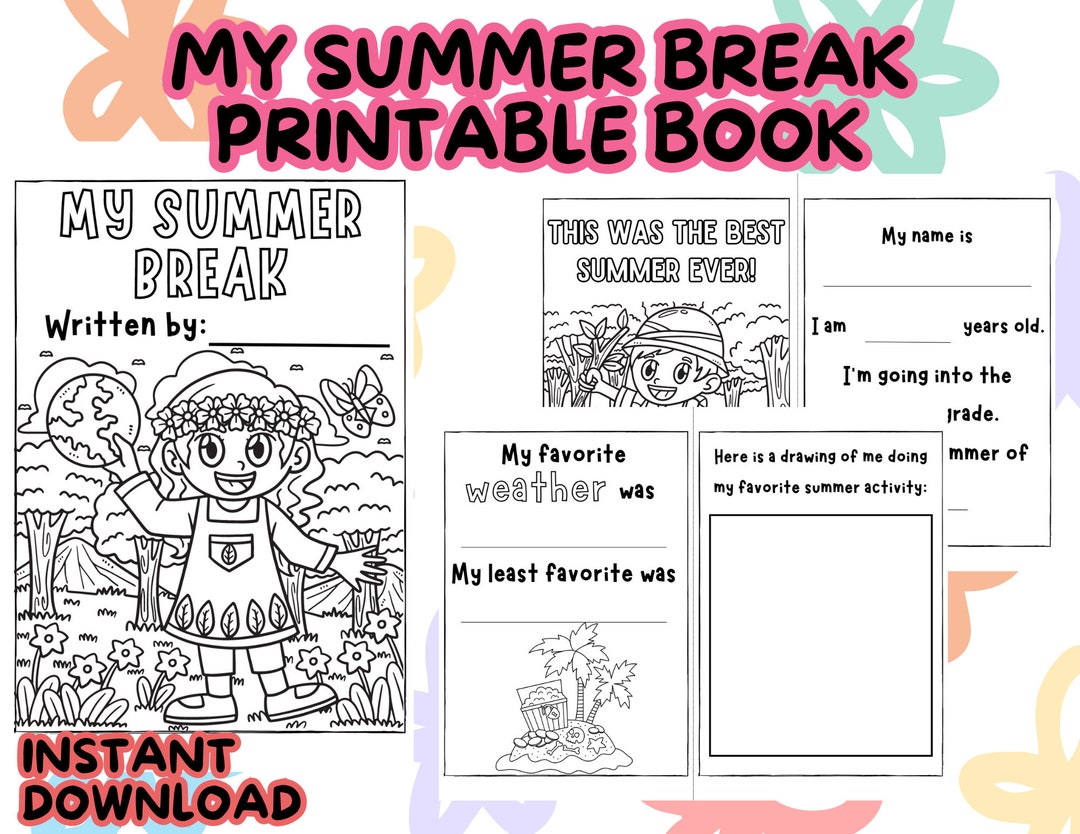 MY SUMMER BREAK Printable Journal Book Digital Download Printable Kid ...