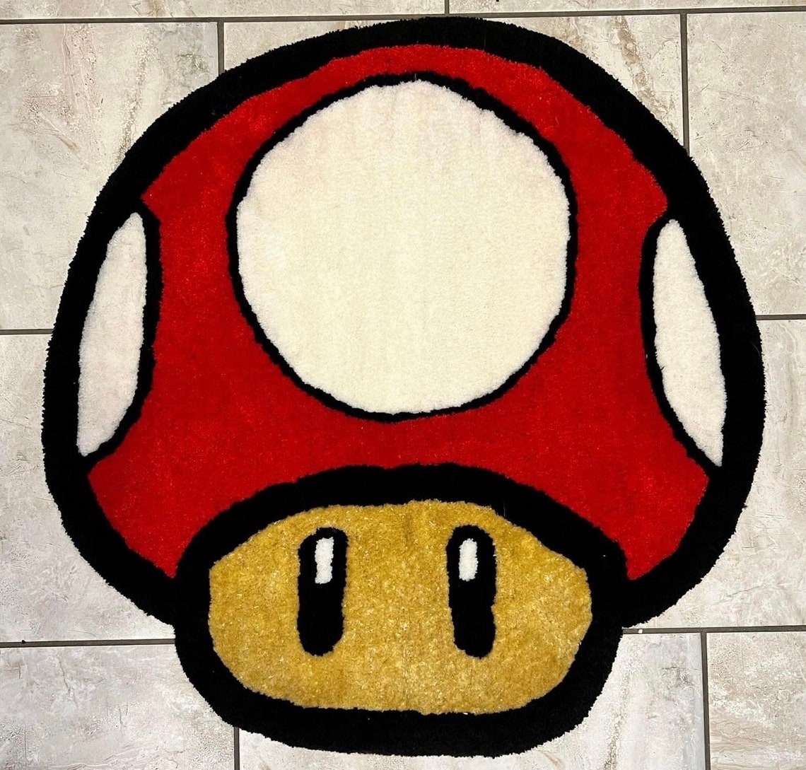 Tufted Super Mushroom Rug From Mario Bros. 1 in Stock. Custom Order ...