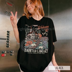 Haunted Library Comfort Colors Shirt for Book Lover Funny Halloween ...