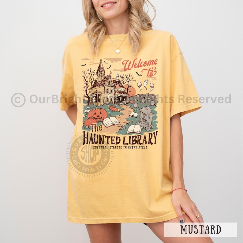 Haunted Library Comfort Colors Shirt for Book Lover Funny Halloween ...
