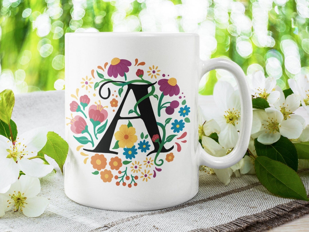 Personalized Monogram Mug, Customized Name Coffee Mug, Floral ...