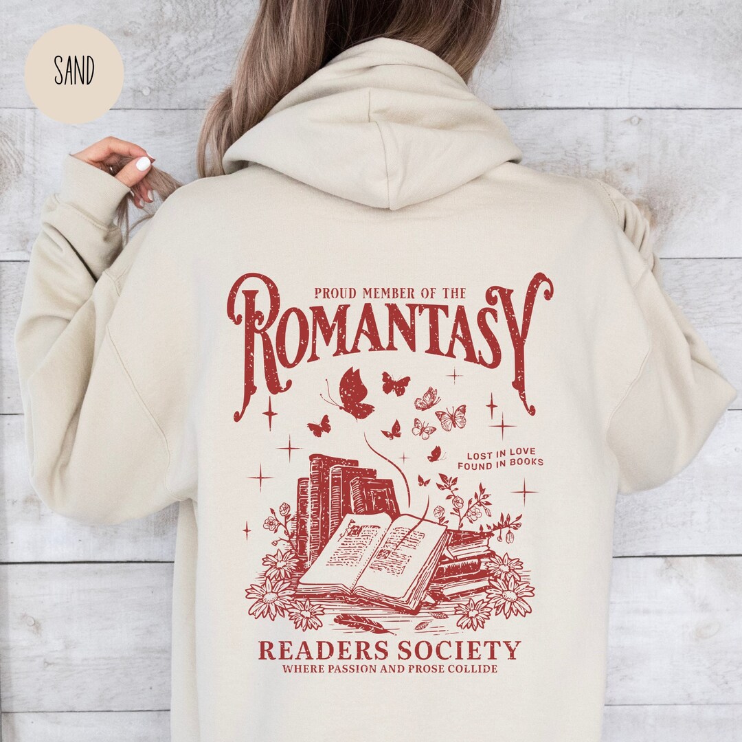 Romantasy Hoodie for Romance Reader Merch Gift for Bibliophiles Vintage ...