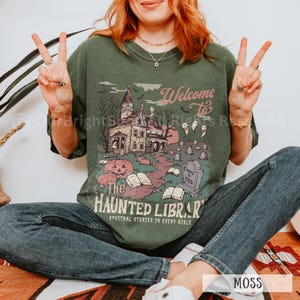 Haunted Library Comfort Colors Shirt for Book Lover Funny Halloween ...