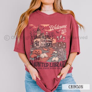 Haunted Library Comfort Colors Shirt for Book Lover Funny Halloween ...