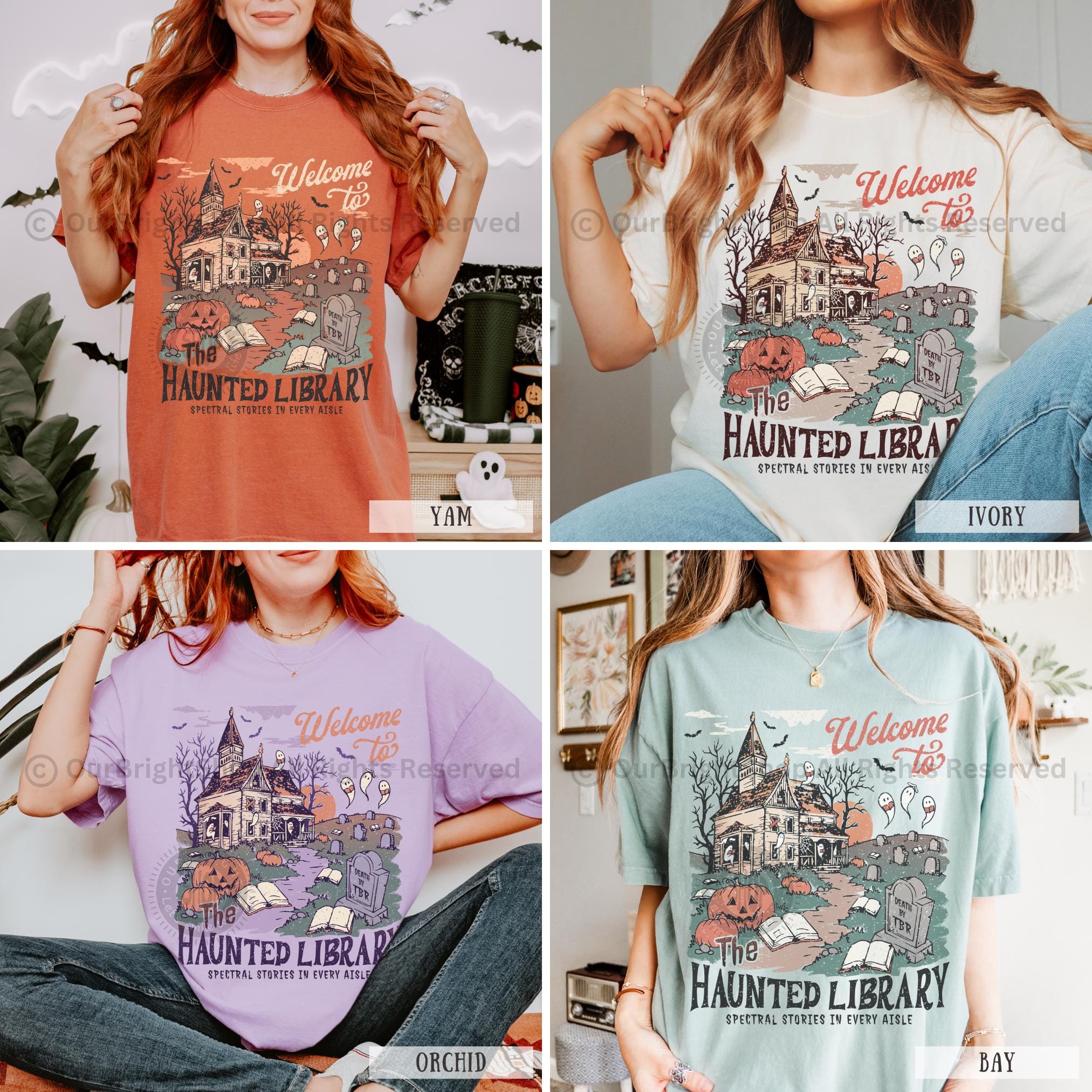 Haunted Library Comfort Colors Shirt for Book Lover Funny Halloween ...