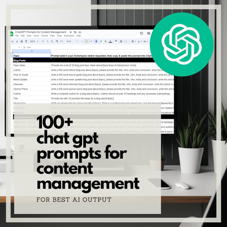 100 Chat GPT Prompts for Content Management, Best AI Output, Curated Chatgpt Prompts for Social ...