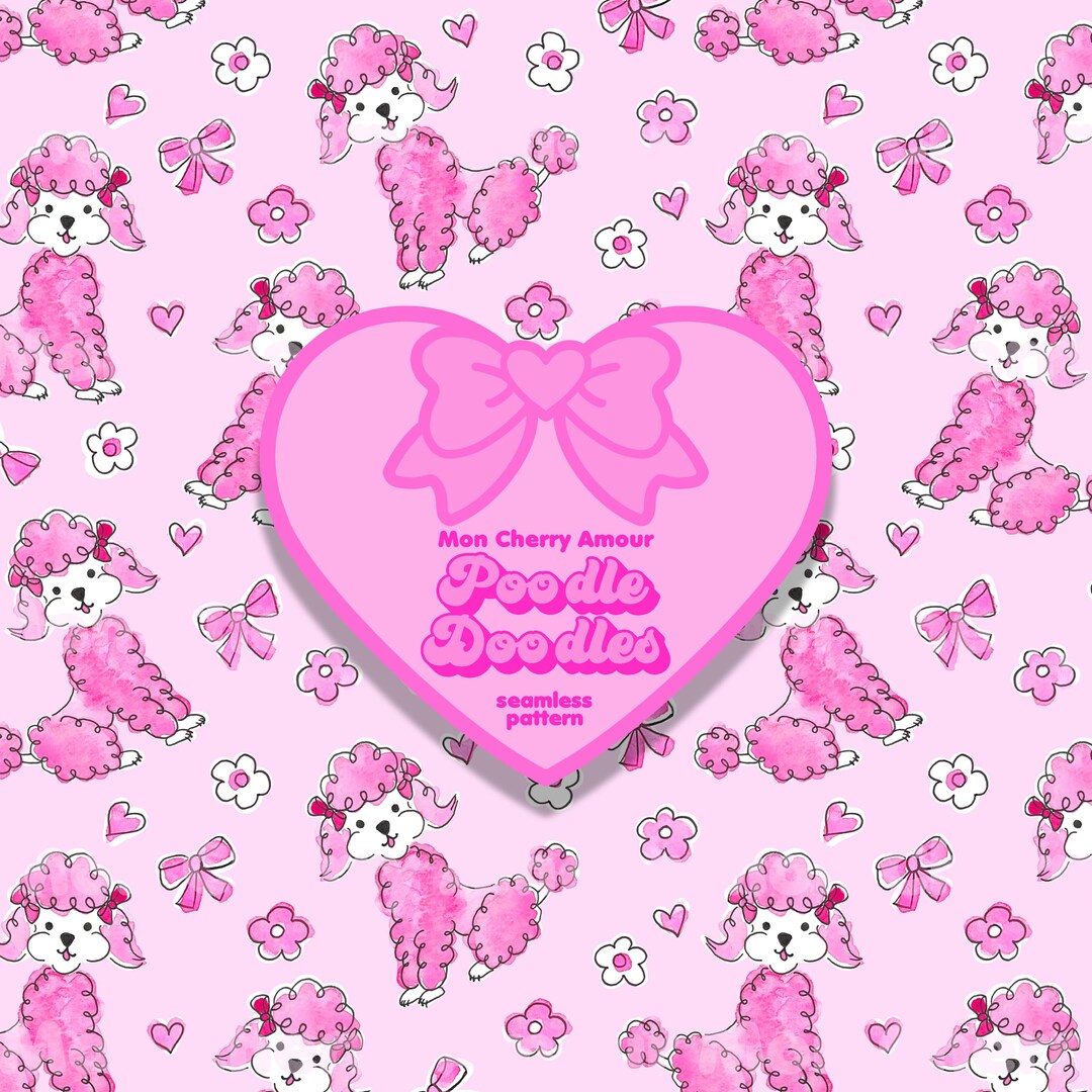 Mid Century Modern Pink Poodle Seamless Pattern Coquette Dog Preppy ...