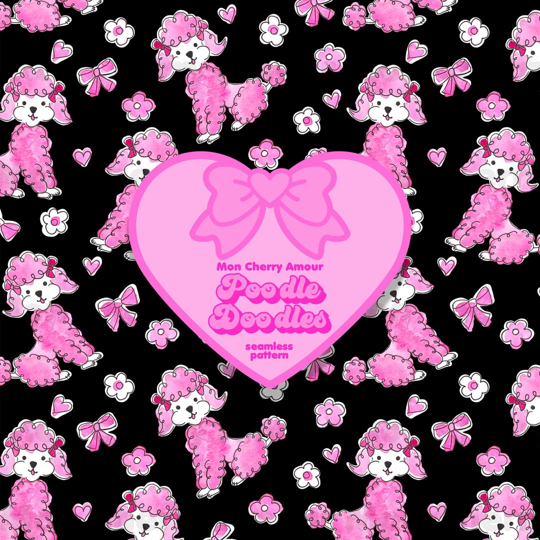 Mid Century Modern Pink Poodle Seamless Pattern Coquette Dog Preppy ...