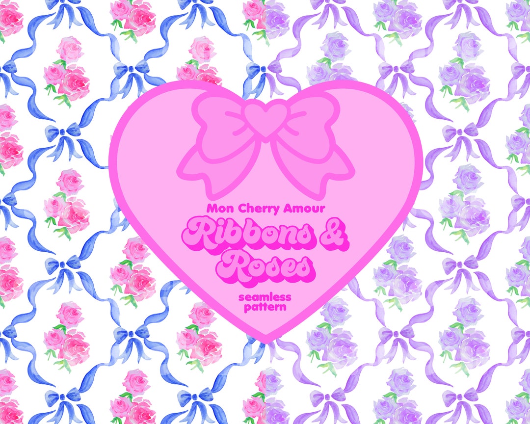 Coquette Rose & Ribbon Seamless Pattern: Watercolor Floral Digital ...