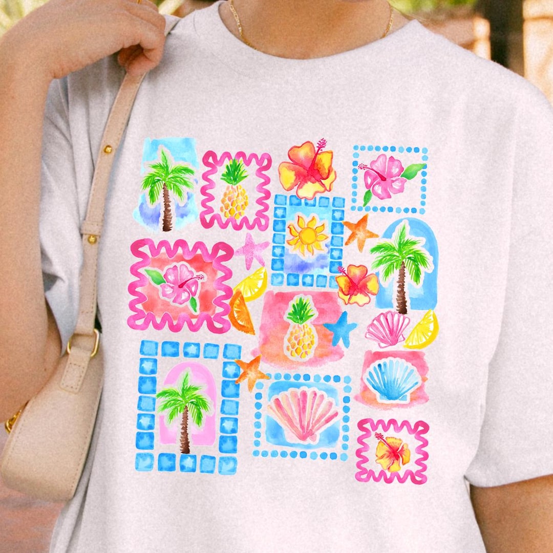 Watercolor Summer Collage PNG: Tropical Beach Design (digital Download ...