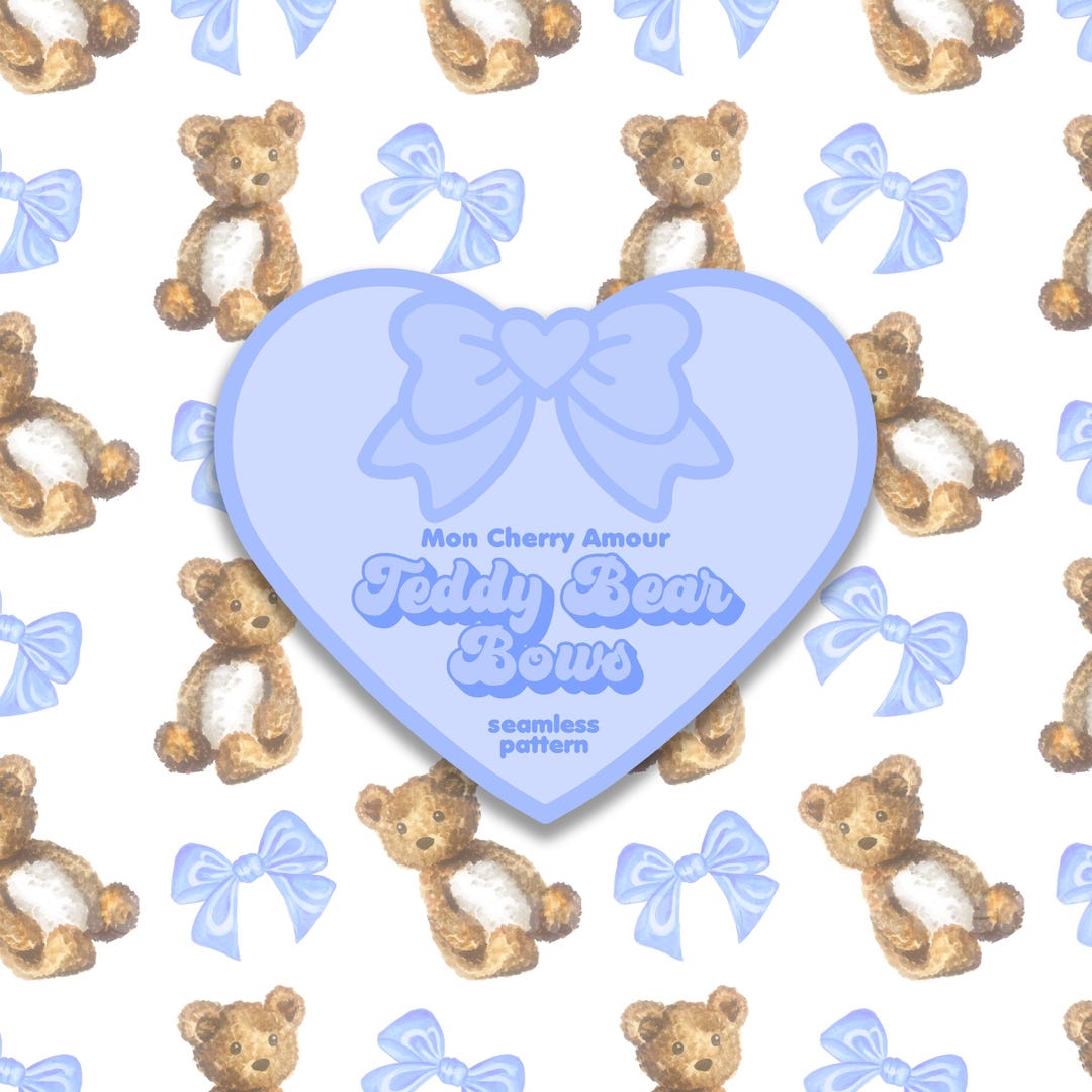 Watercolor Teddy Bear Bow Seamless Pattern Hand-painted Ai-free Blue ...