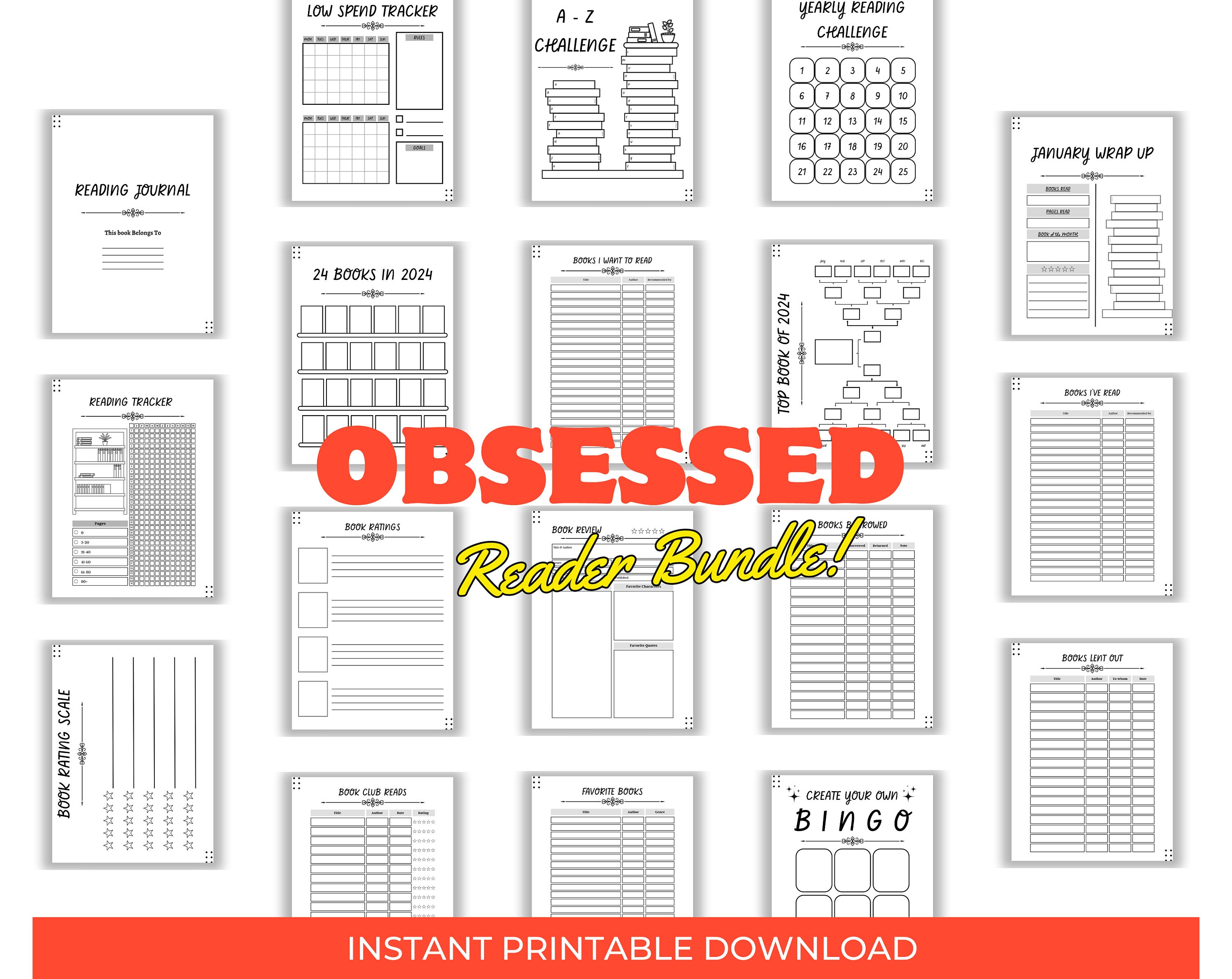 Obsessed Reader Bundle, Printables, Books, Planner, Journal, Reading ...