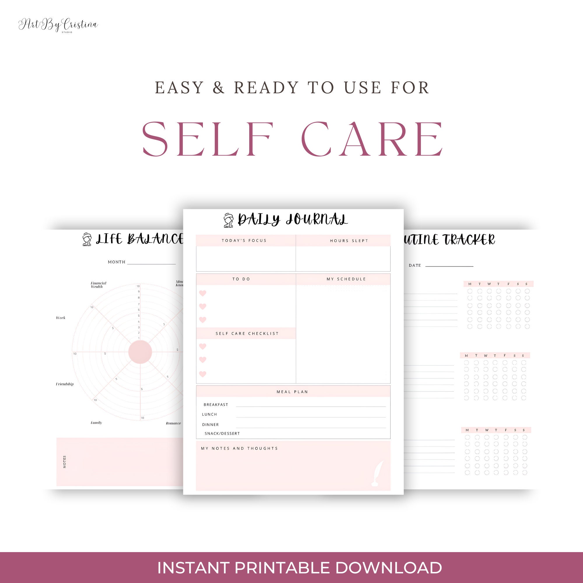 Self Care Planner Printable, Self Care Journal, Mood Tracker, Mental ...