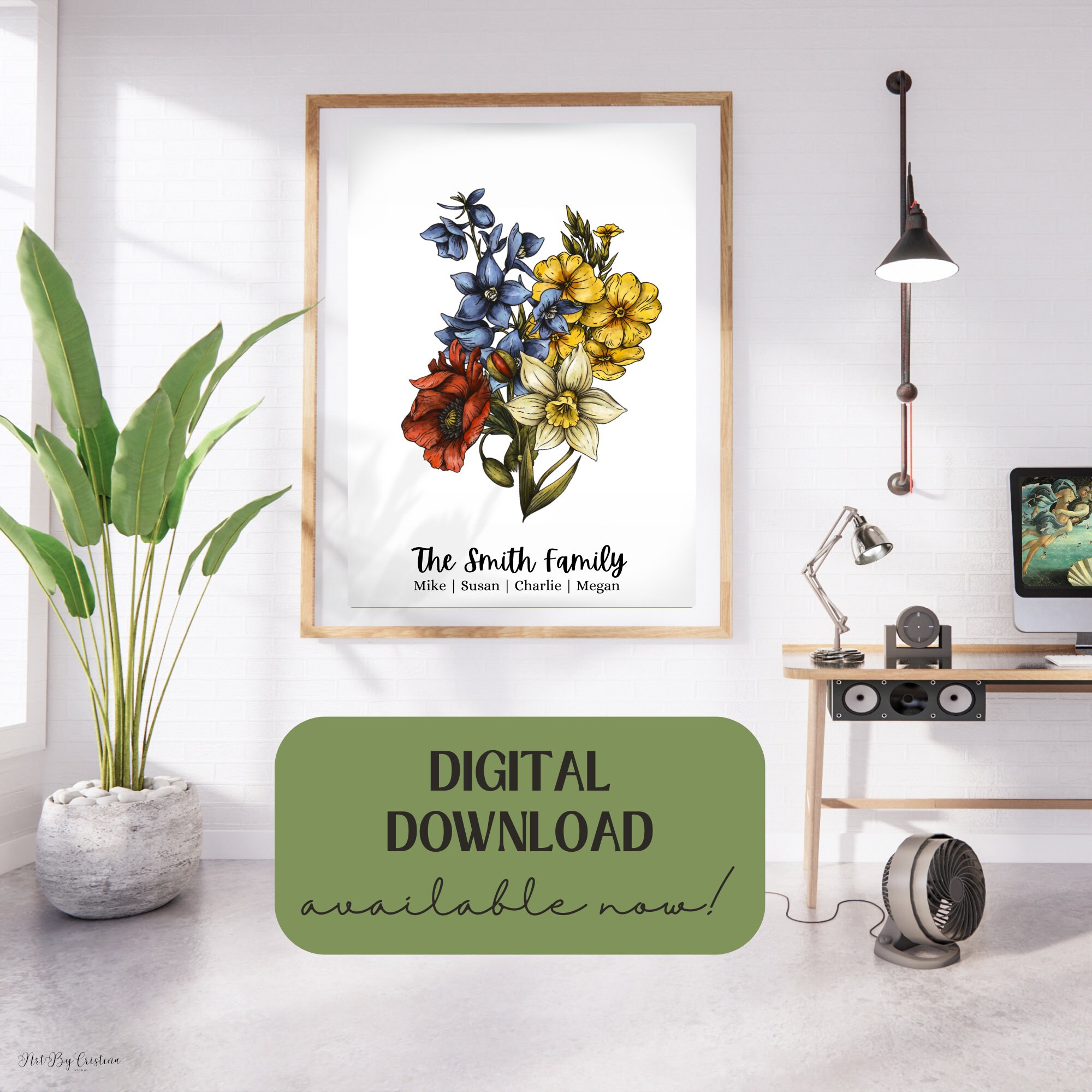 Birth Flower Family Bouquet, Custom Birth Month Flower Art, Birth Month ...