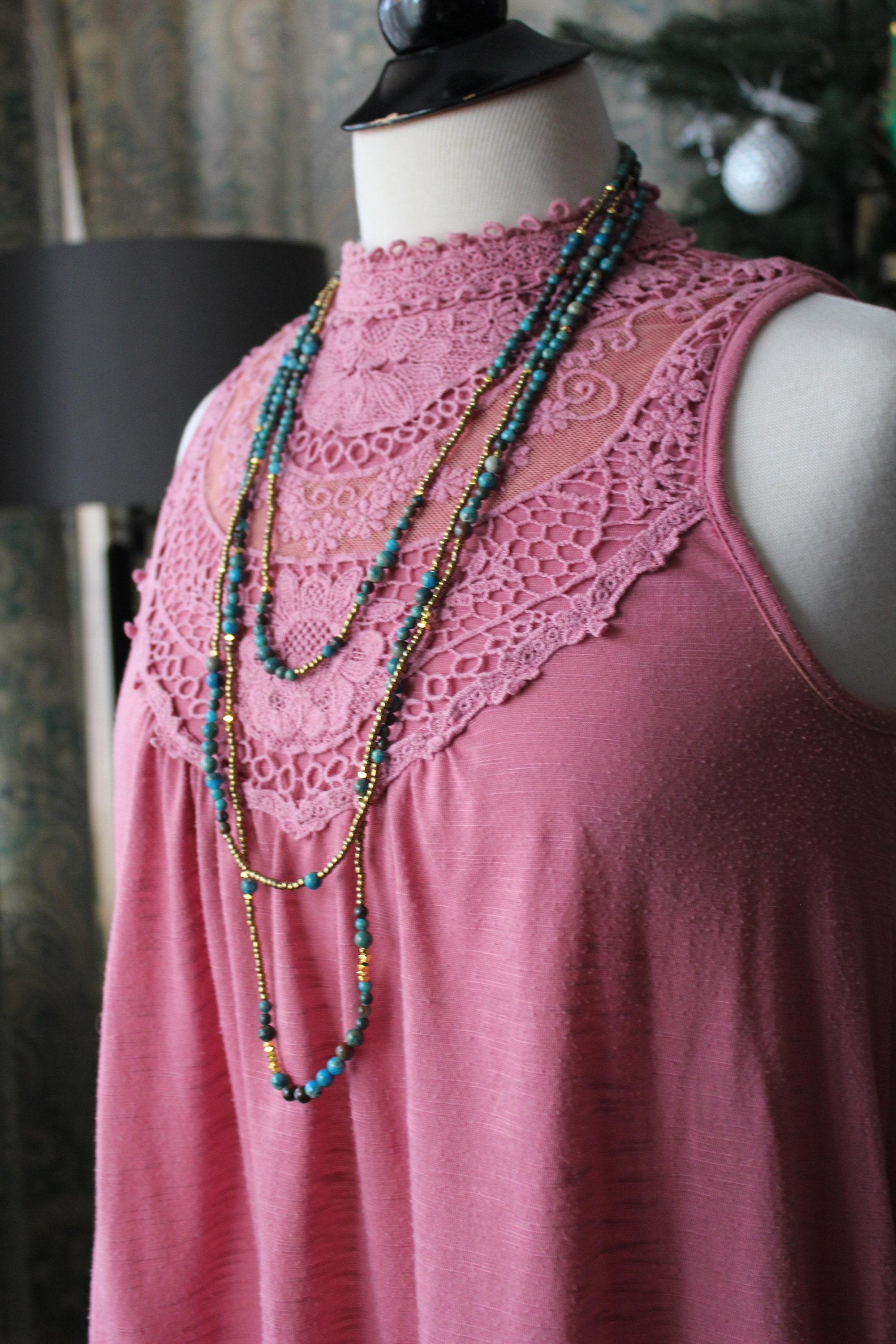 Layered Beaded Long Necklace, Multistrand Boho Necklace, Natural Stone ...