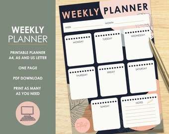 Printable Weekly Planner A4,A5,US Letter, Instant Download, Gold - Etsy